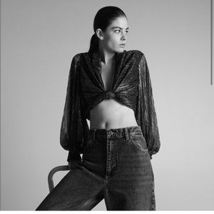 Zara | Tops | Zara Knotted Crop Top With Metallic Thread | Poshmark